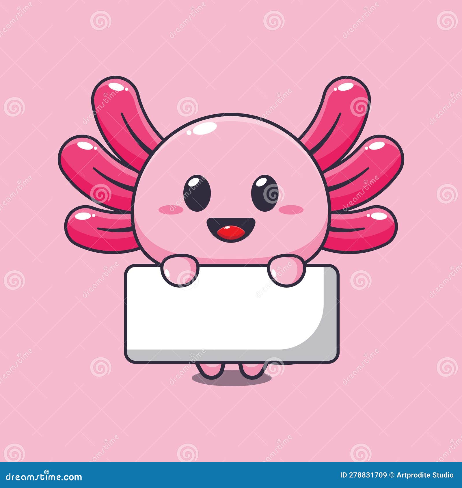 Axolotl Holding Greeting Banner Cartoon Vector Illustration. Stock ...