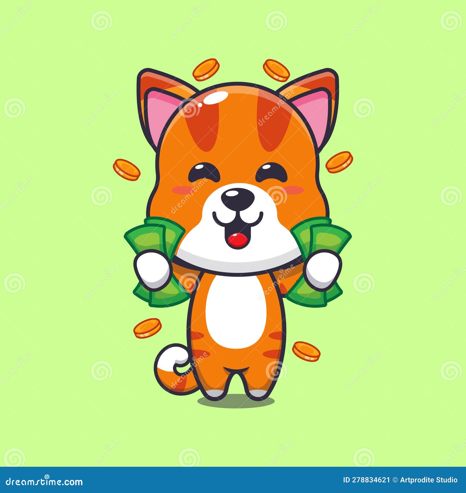 Cat Holding Money Cartoon Vector Illustration. Stock Vector ...