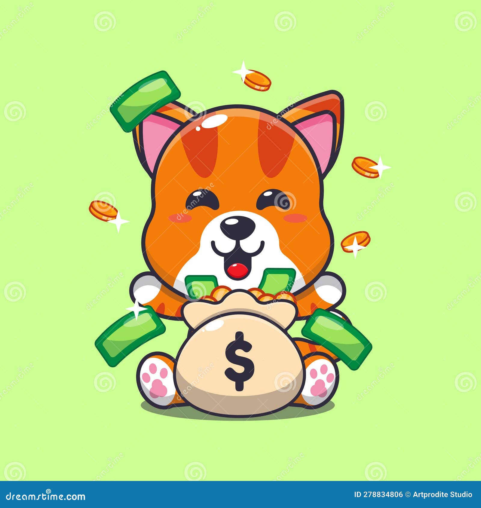 Cat with Money Bag Cartoon Vector Illustration. Stock Vector ...