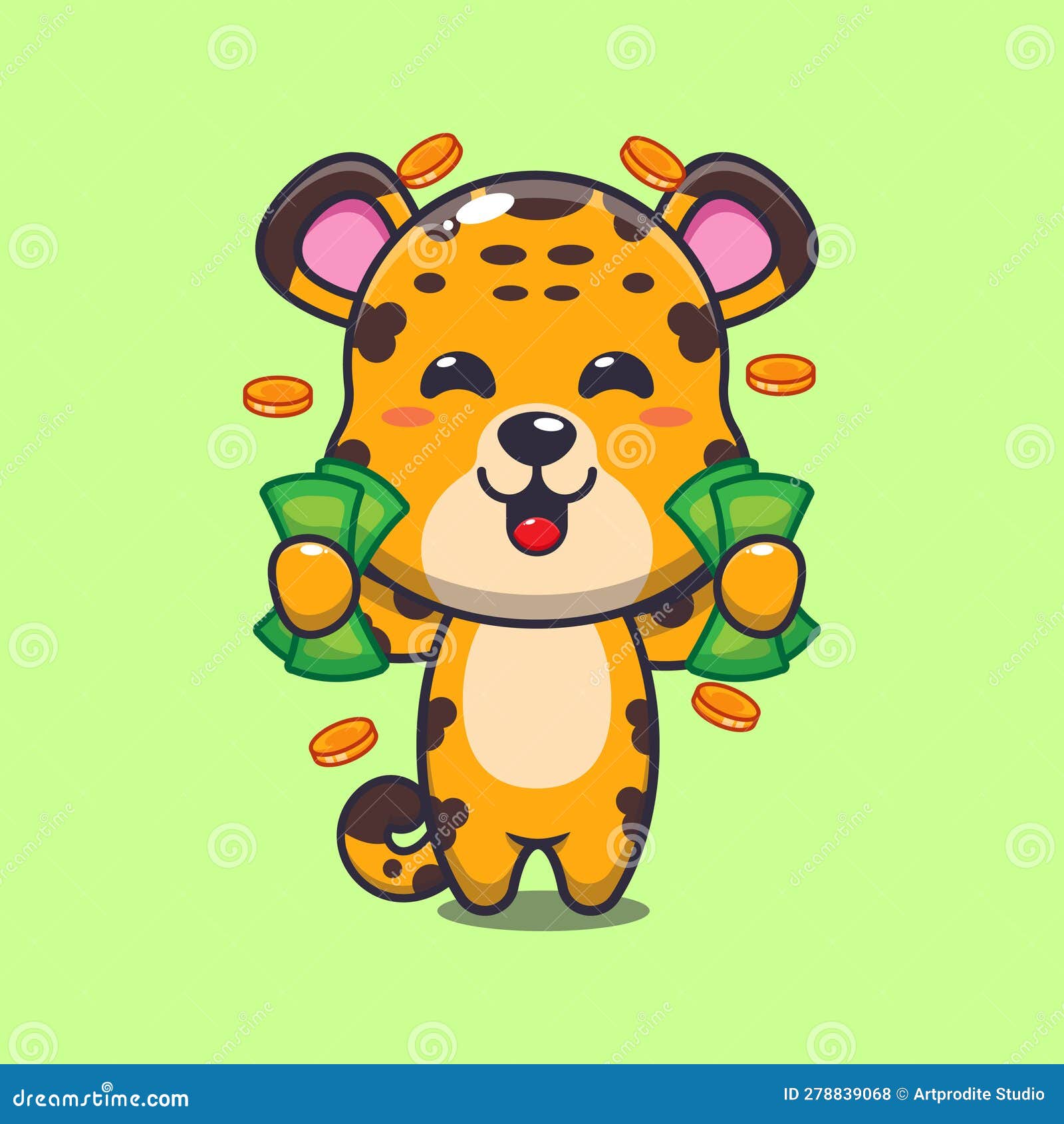 Leopard Holding Money Cartoon Vector Illustration. Stock Vector ...