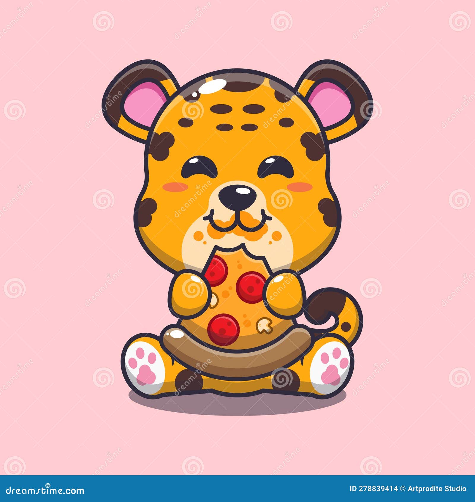 Leopard Eating Pizza Cartoon Vector Illustration. Stock Vector ...