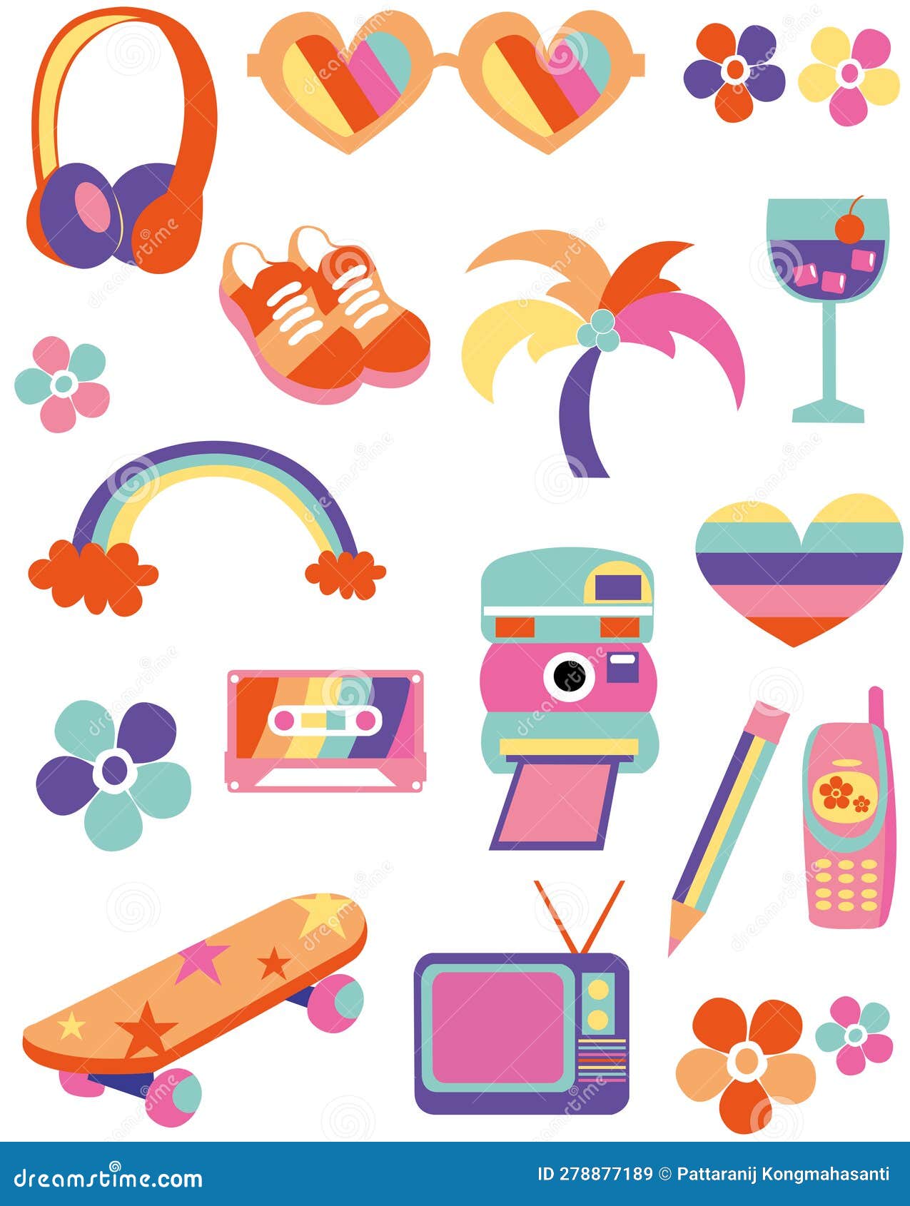 Colourful Sticker Set for Pride Month. Collection of Rainbow Retro ...