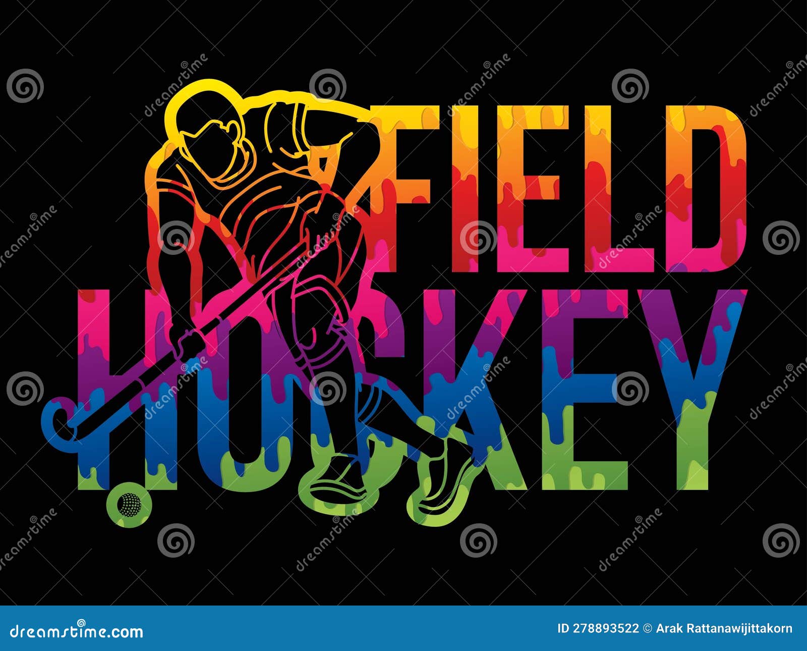 Field Hockey Font Design with Male Player Action Cartoon Graphic Stock ...