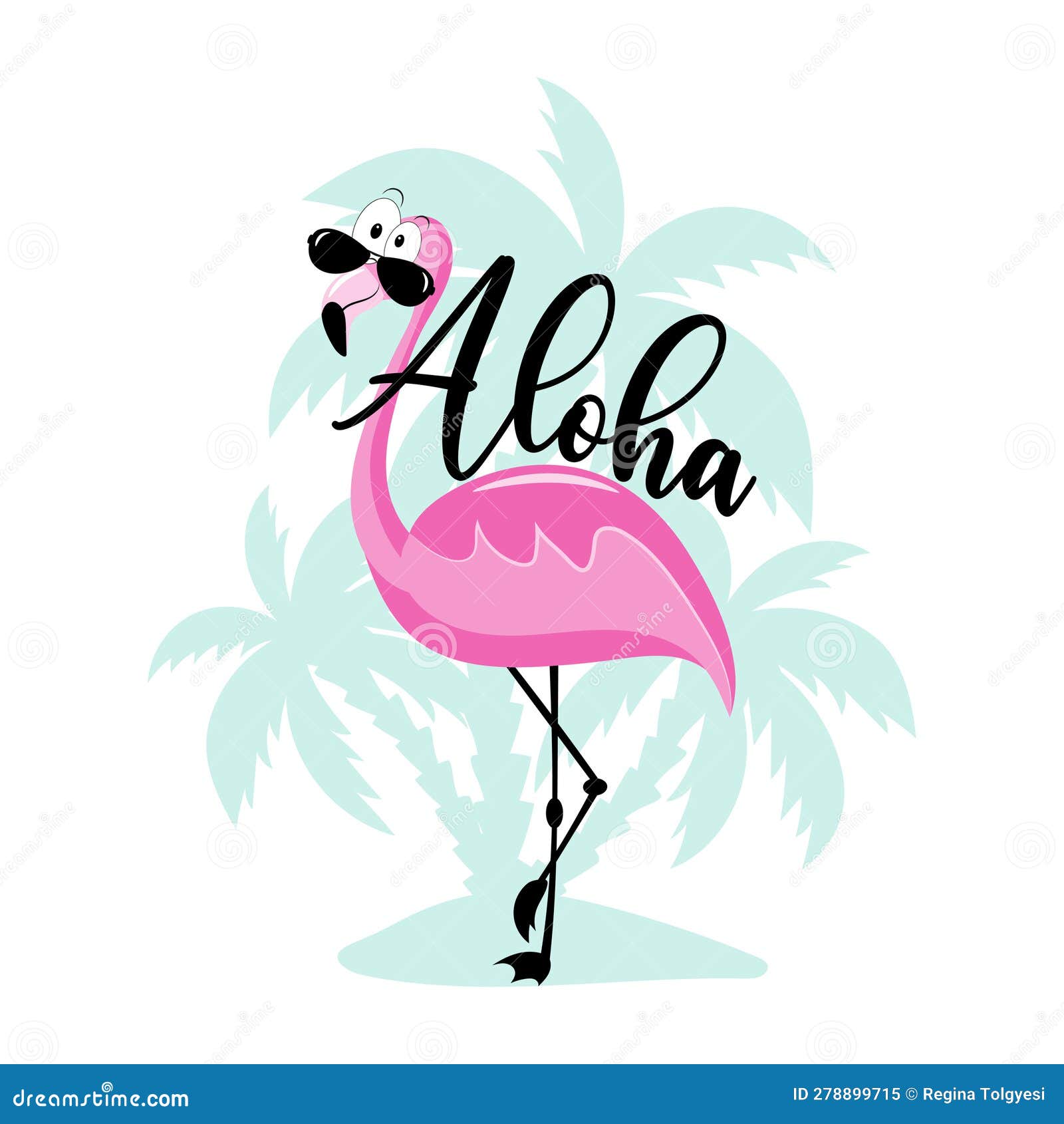 Aloha - Hawaiian Greeting with Funny Flamingo in Sunglasses Stock ...