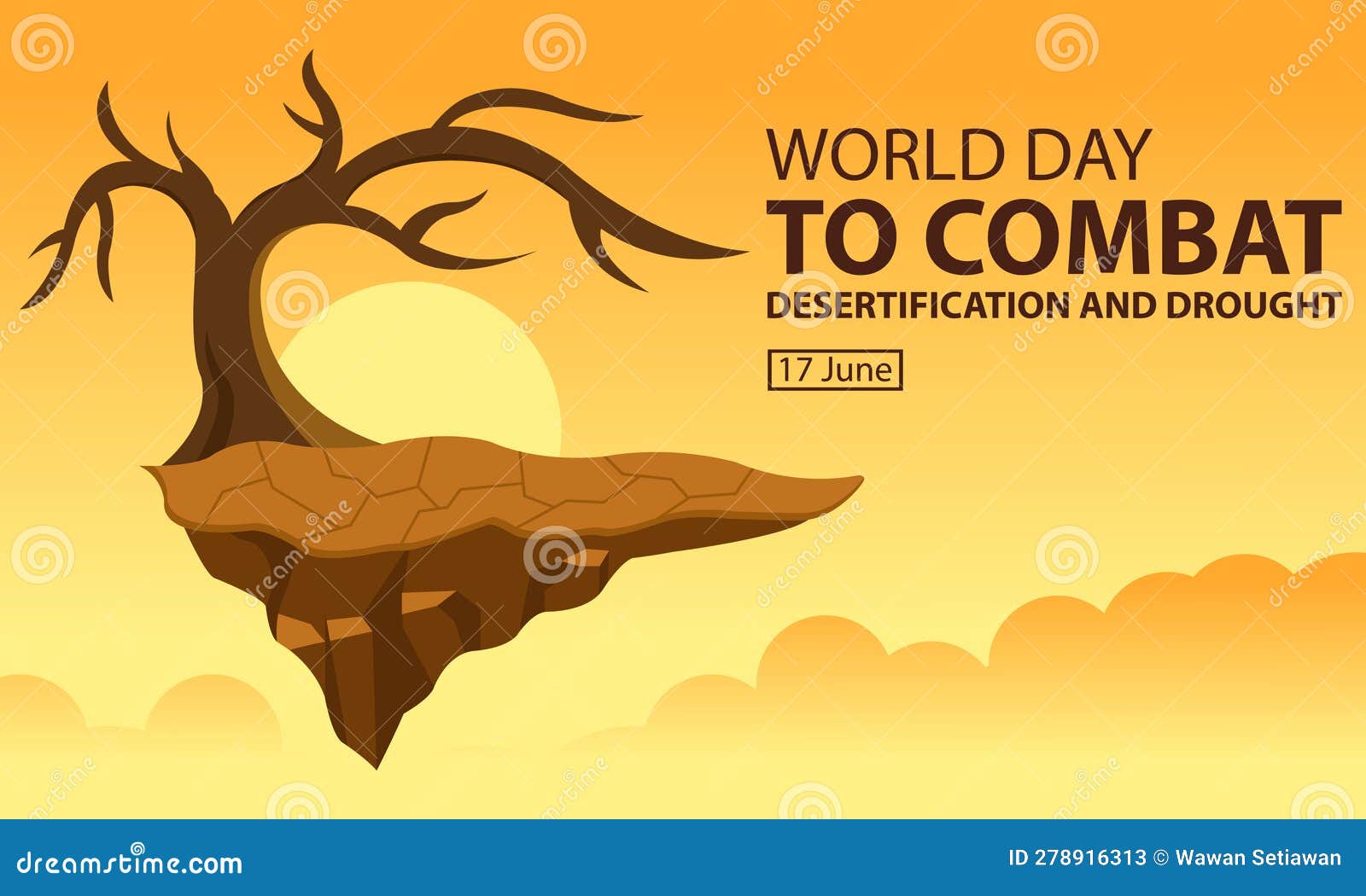 World Day Combat Desertification And Drought Banner With Dry Trees And ...