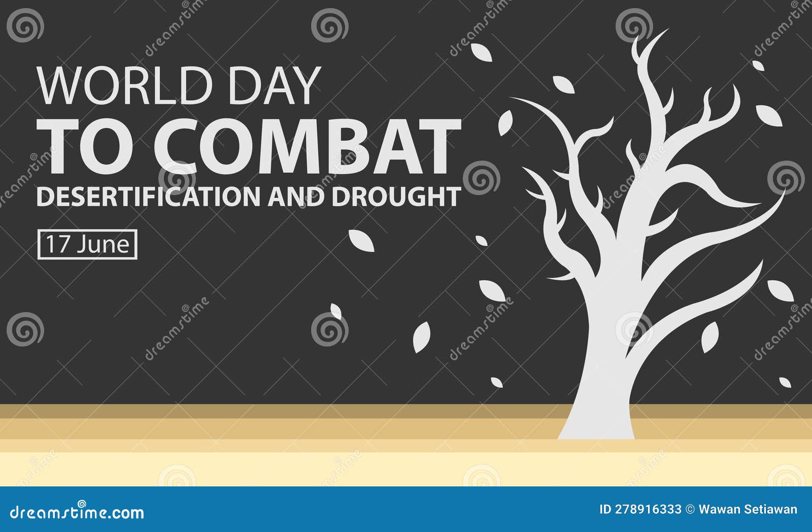 World Day Combat Desertification And Drought Banner With Dry Trees And ...