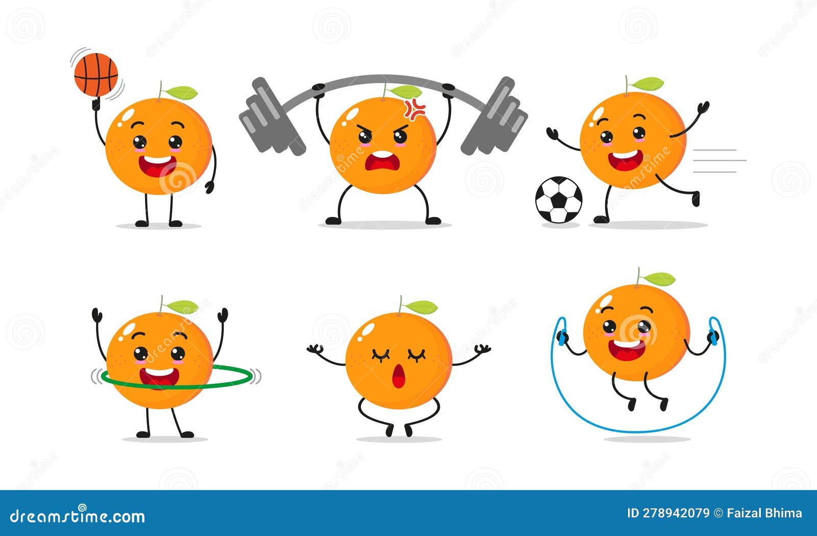 Happy Orange Sport Exercise with Different Activity Stock Vector ...