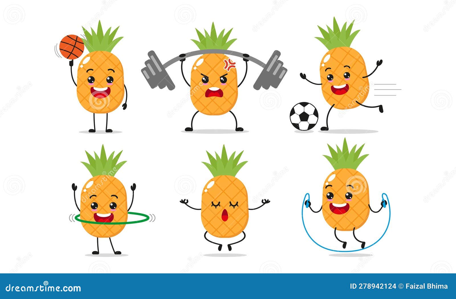 Pineapple Exercise Different Sport Activity Vector Illustration Sticker ...
