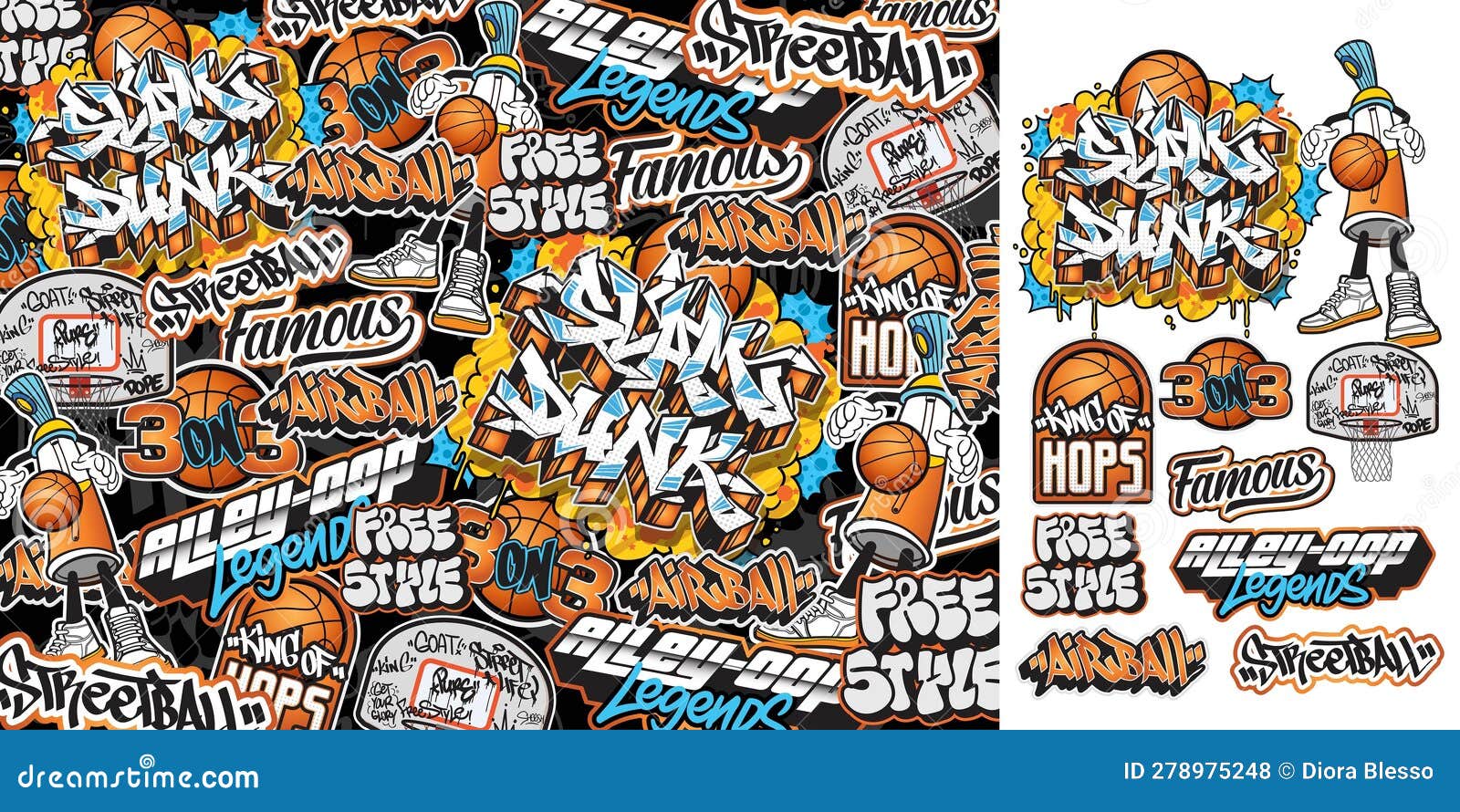 Graffiti Sticker Art Designs Of The Street Basketball Illustrations In ...