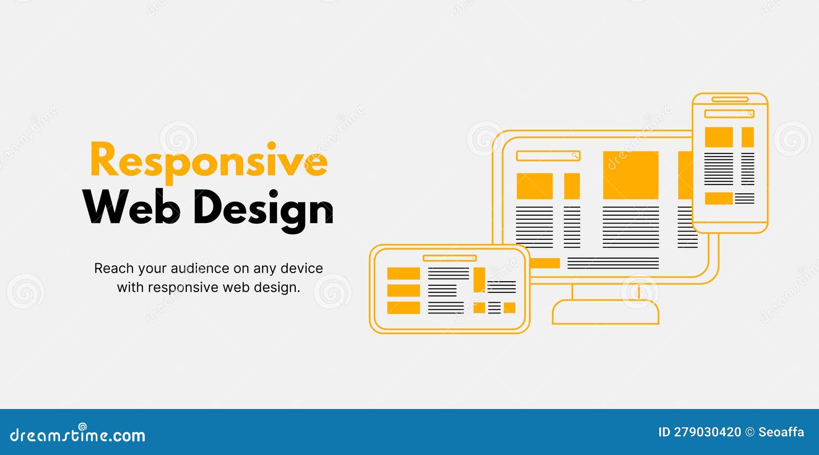 Responsive Web Design Banner on Light Background. Stylish Web Design Banner with Black and ...