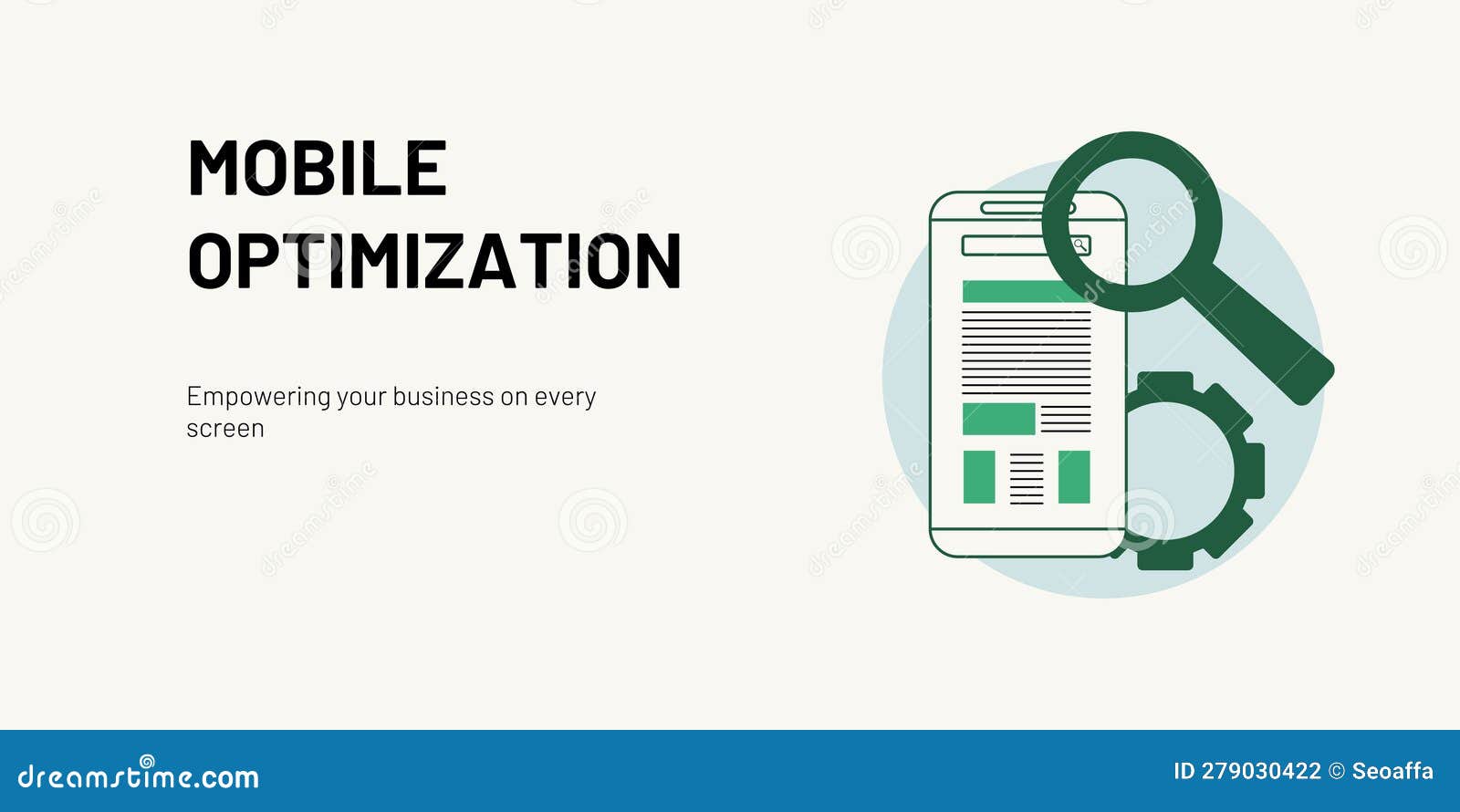Mobile Optimization Banner on Light Background. Stylish Banner with Black Text and Green Icons ...