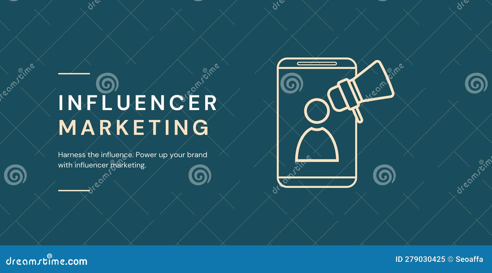 Influencer Marketing Banner on Blue Background. Stylish Marketing ...