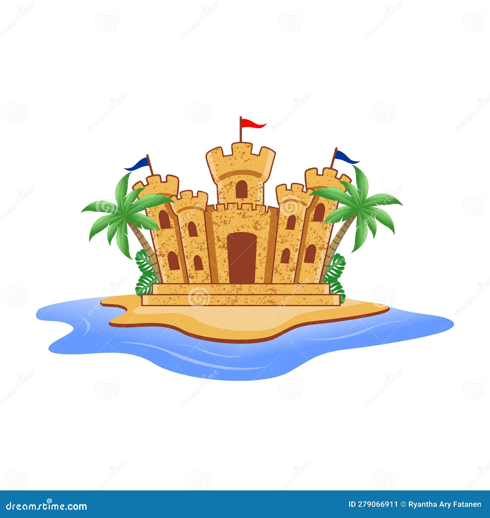 Sand Castle Cartoon in the Middle of the Sea Stock Vector ...
