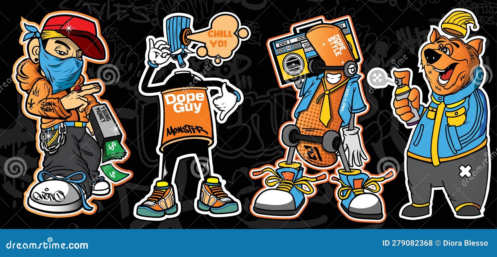 A Set of Graffiti Character Illustrations. Graffiti Vector ...