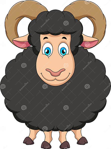Cute Black Ram Cartoon Mascot Character. Stock Vector - Illustration of ...