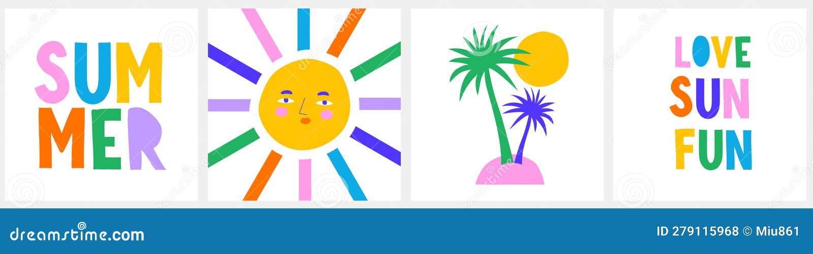 Colorful Childish DoodlePrint with Palms, Sun and Handrwitten "Love ...