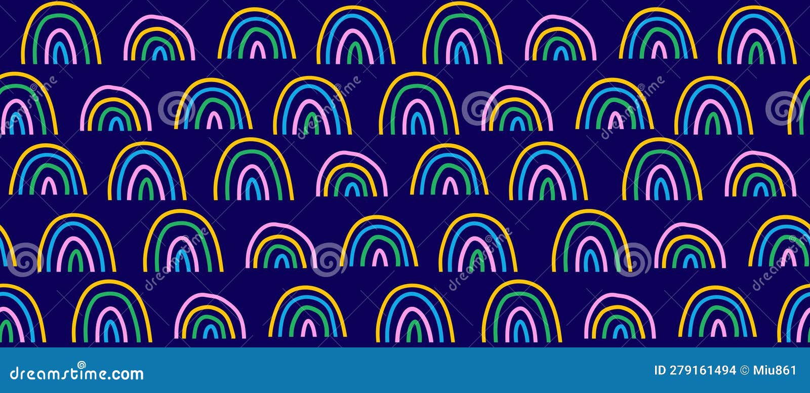 Modern Trendy Childish Rainbows Pattern. Hand Drawn Colorful Rainbows ...
