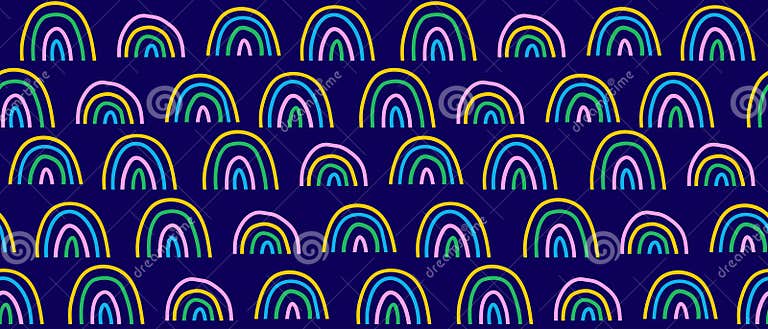 Modern Trendy Childish Rainbows Pattern. Hand Drawn Colorful Rainbows ...