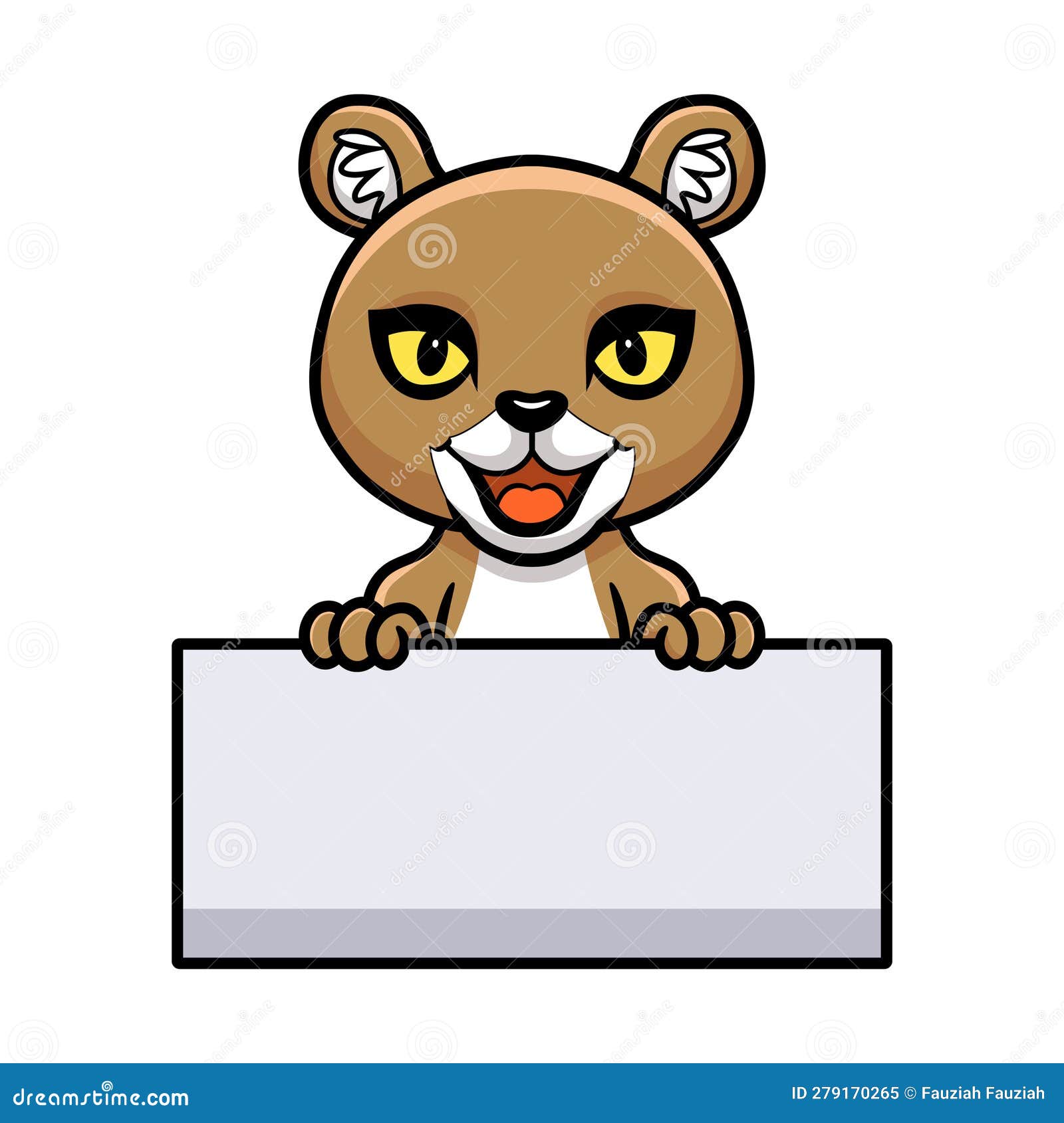 Cute Little Puma Cougar Cartoon Holding Blank Sign Stock Vector ...