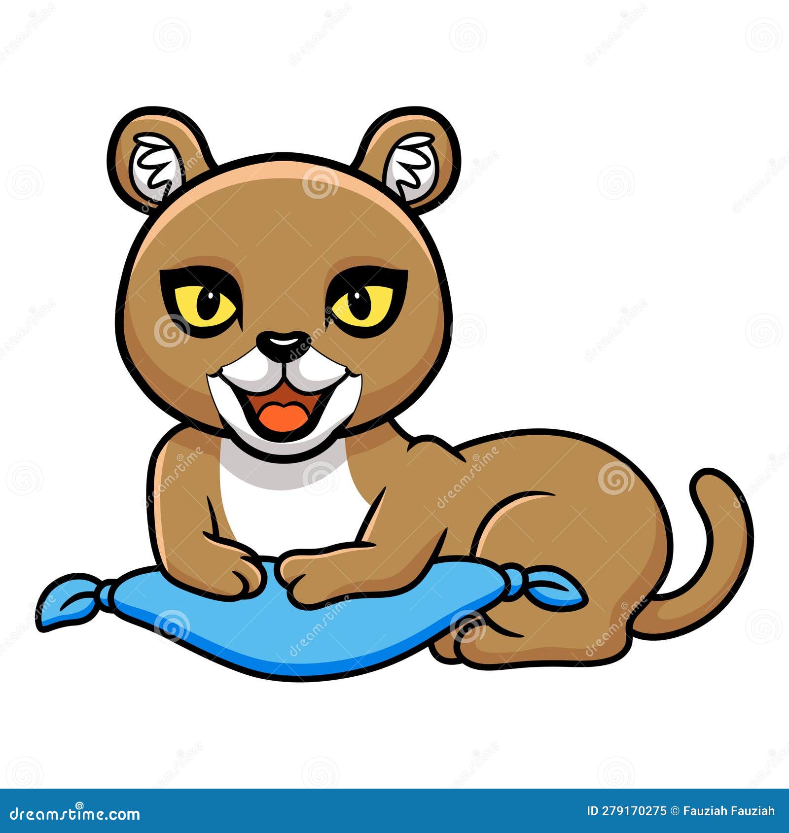 Cute Little Puma Cougar Cartoon on the Pillow Stock Vector ...
