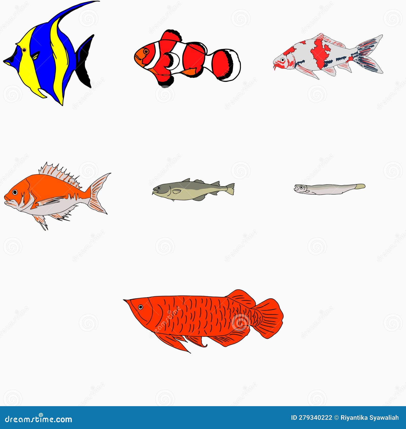 Vector Illustration of Seven Types of Fish Stock Vector - Illustration ...