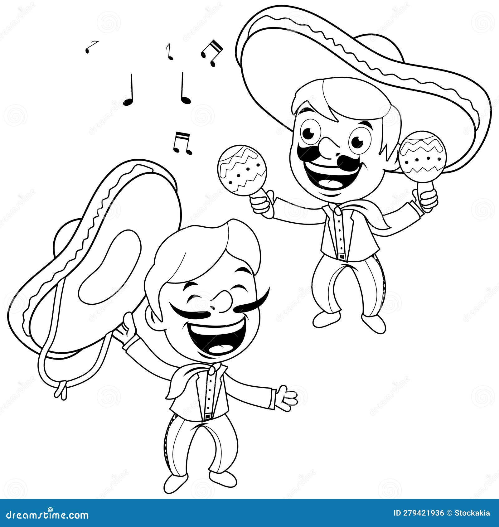 Mexican Mariachi Men Playing the Maracas and Singing. Vector Black and ...