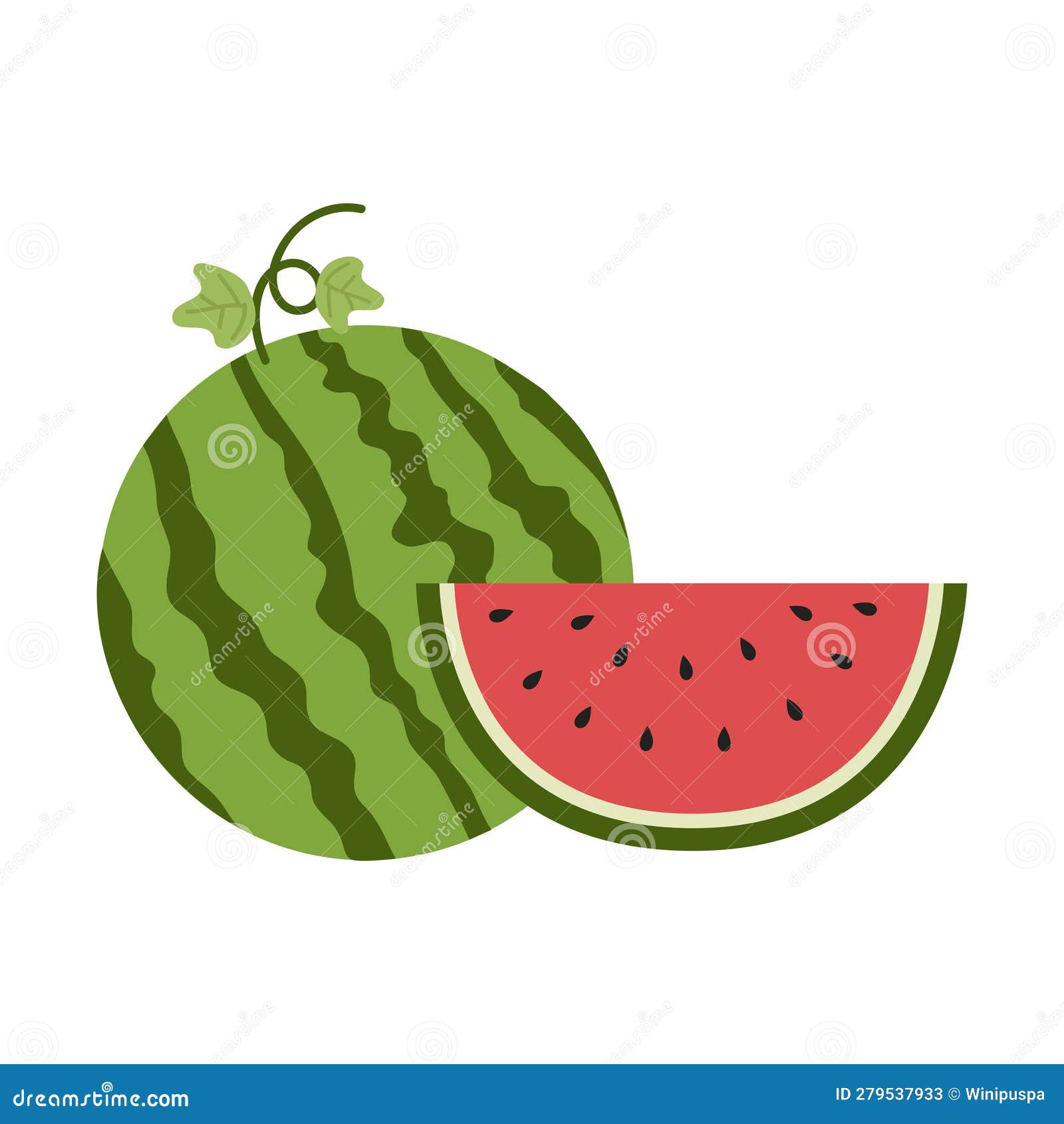 Fresh and Juicy Whole Watermelons and Slices Illustration Stock Vector ...