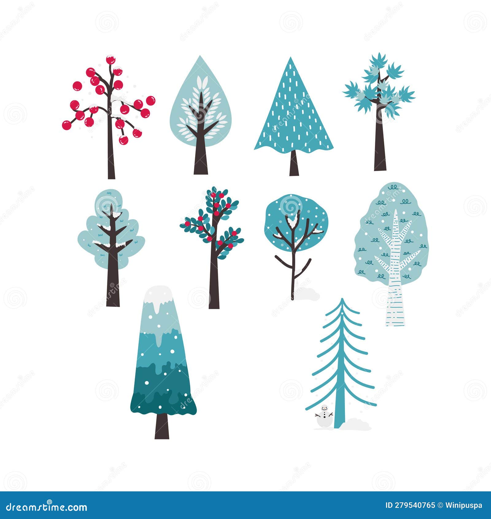 Cartoon Winter Tree Illustration Stock Vector - Illustration of covered, abstract: 279540765