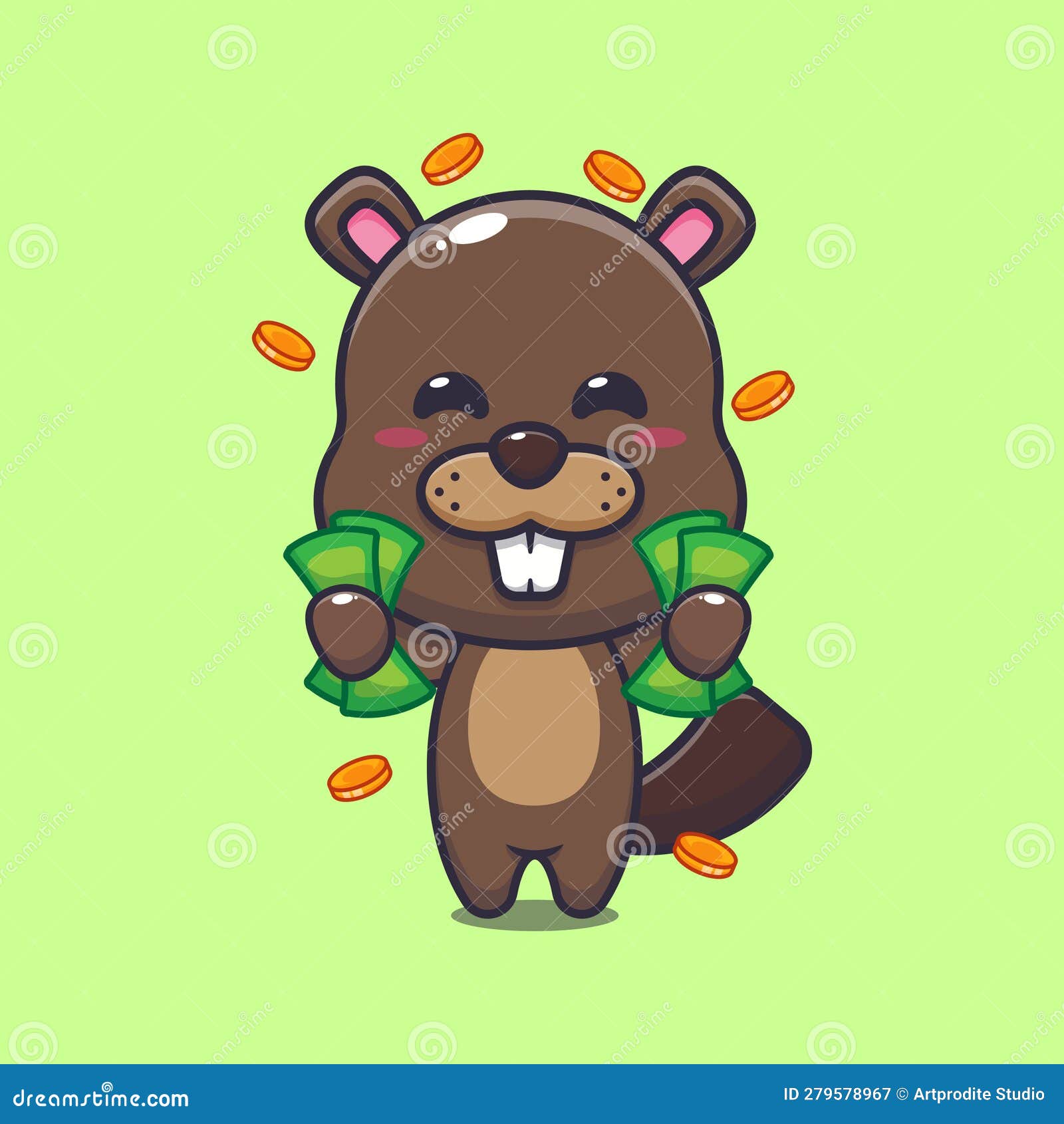 Beaver Holding Money Cartoon Vector Illustration. Stock Vector ...