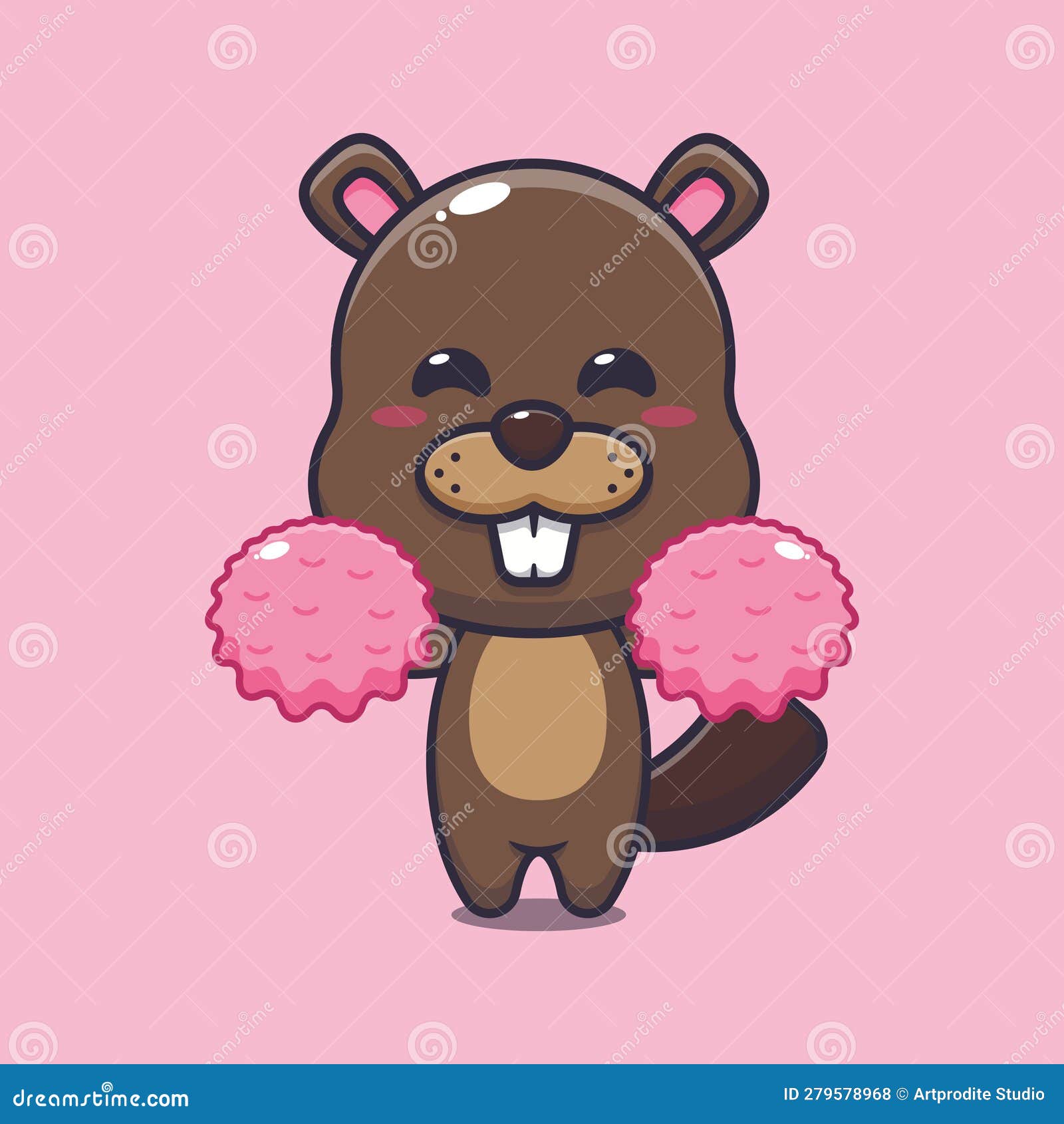 Cheerleader Beaver Cartoon Vector Illustration. Stock Vector ...