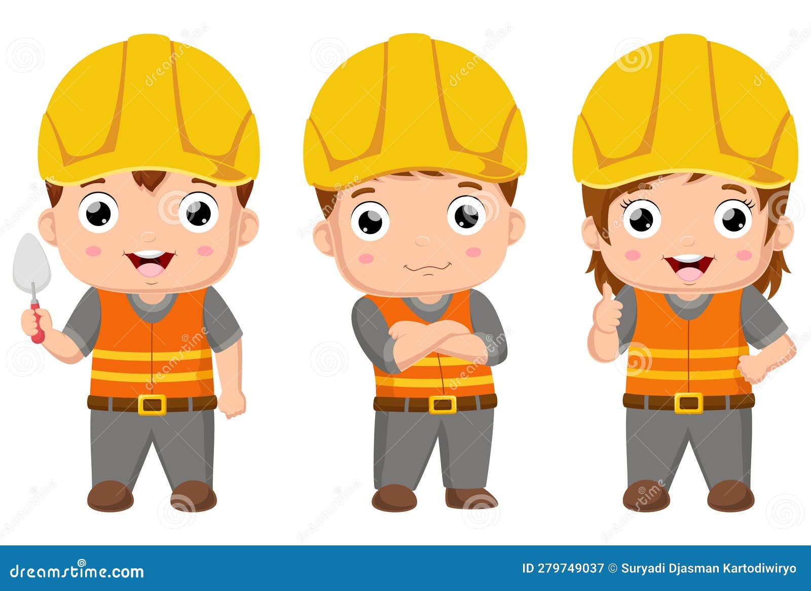 Cute Little Builder Kids Cartoon Stock Vector - Illustration of ...