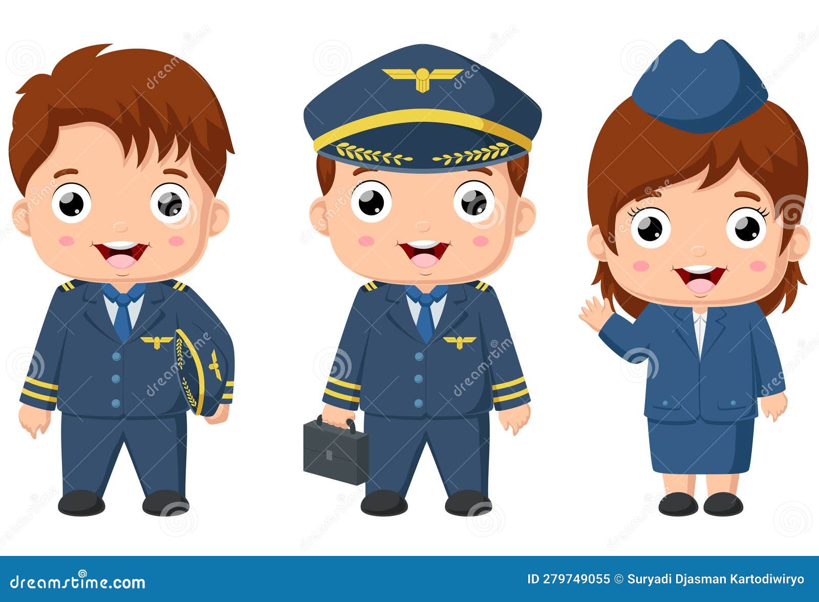 Cute Pilot and Stewardess Kids Cartoon Stock Vector - Illustration of ...