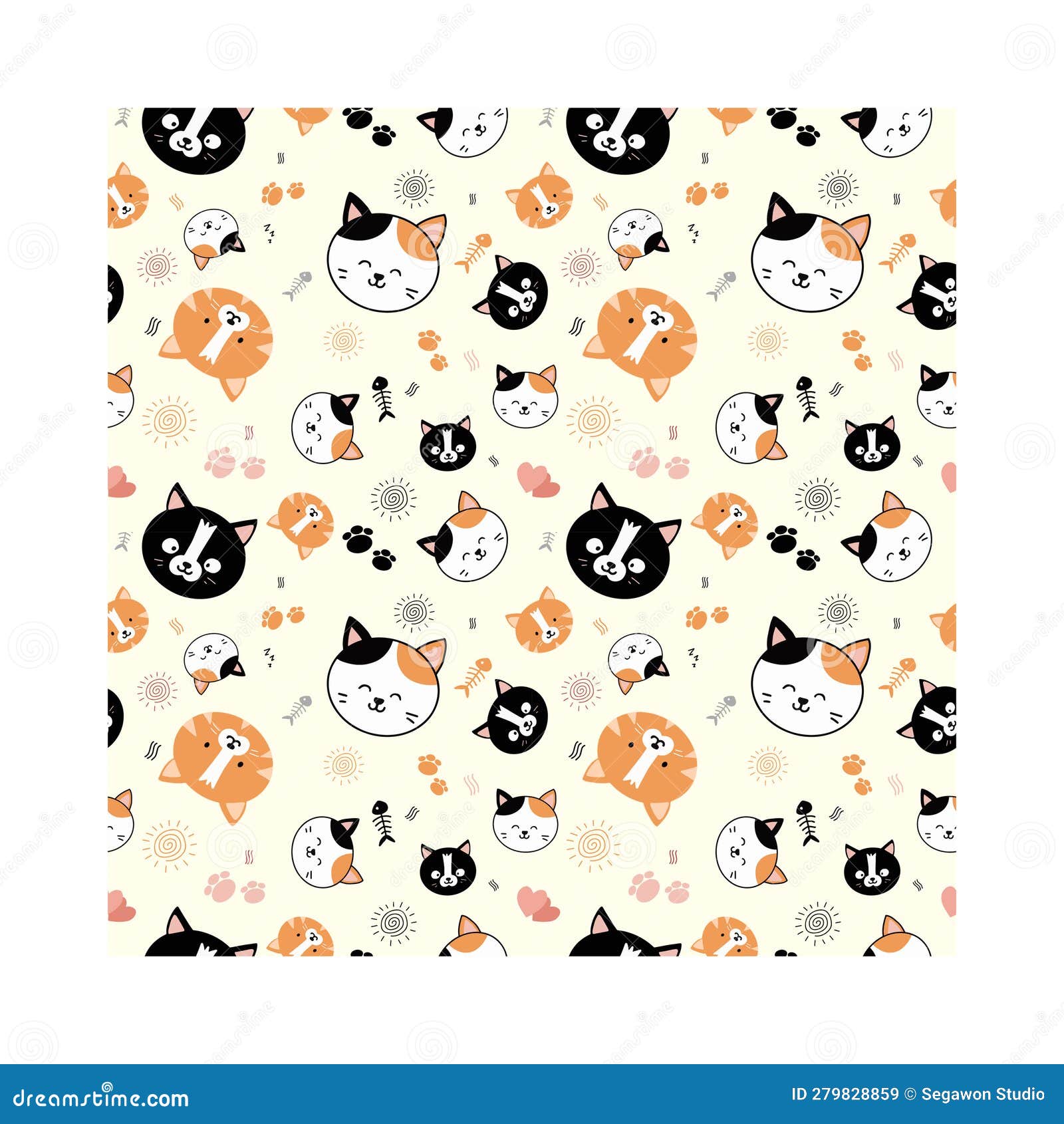 Seamless Pattern Cute Colorful Head Cat Design Background Stock Vector ...