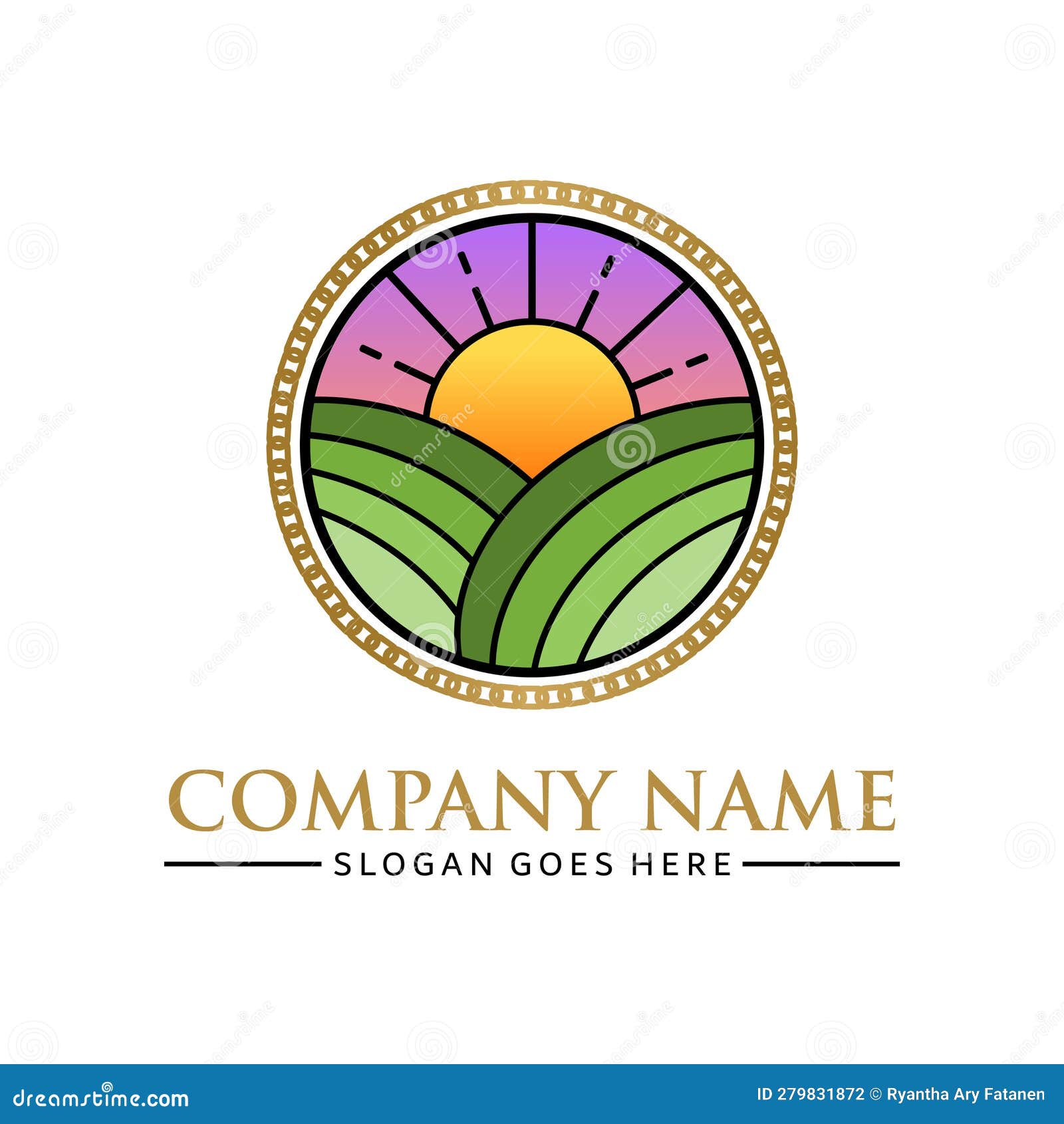 Beautiful Sunset Landscape Logo Stock Vector - Illustration of sunrise ...