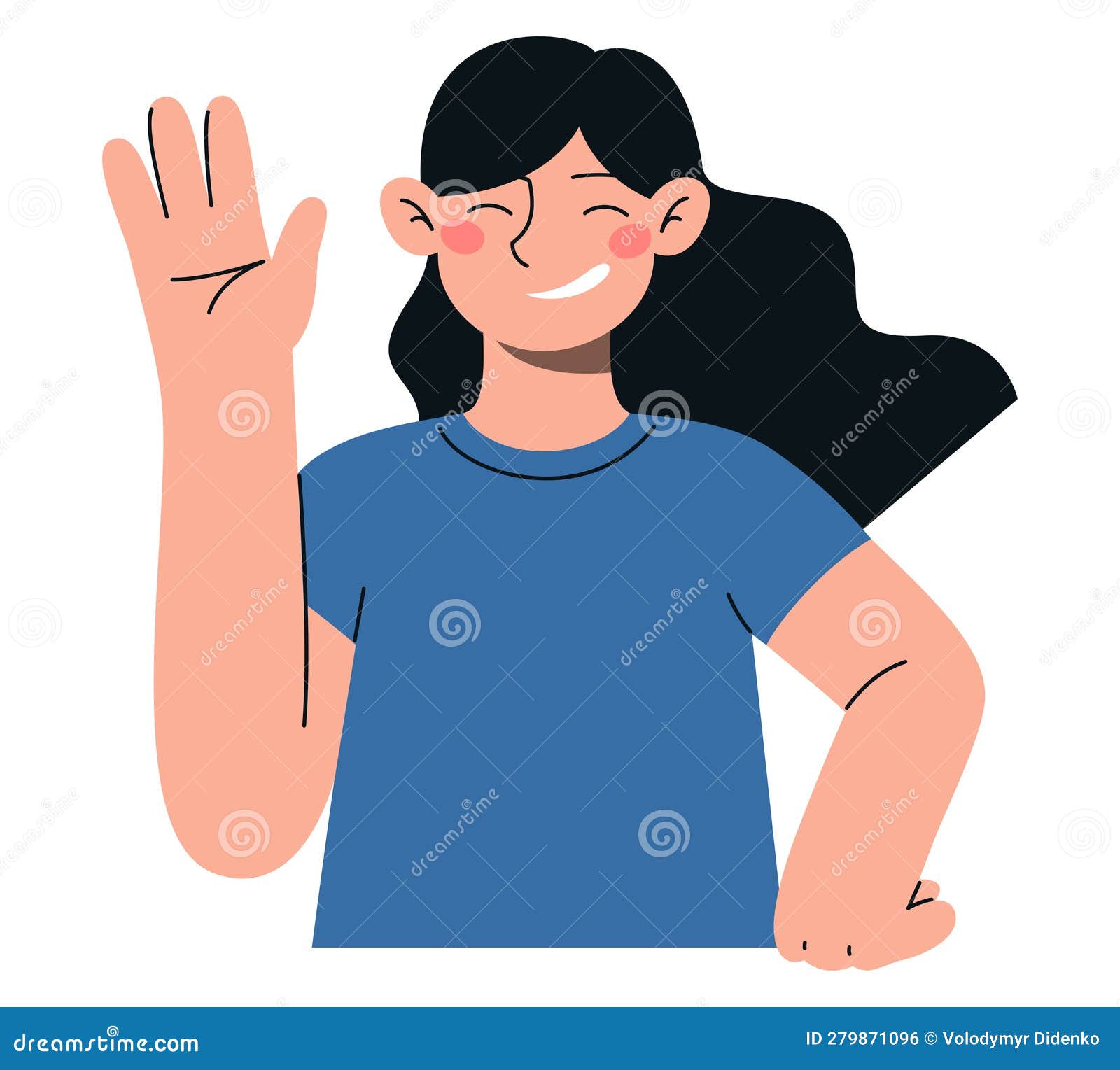 Pretty Cheerful Woman Showing Hello Sign. Flat Vector Minimalist ...