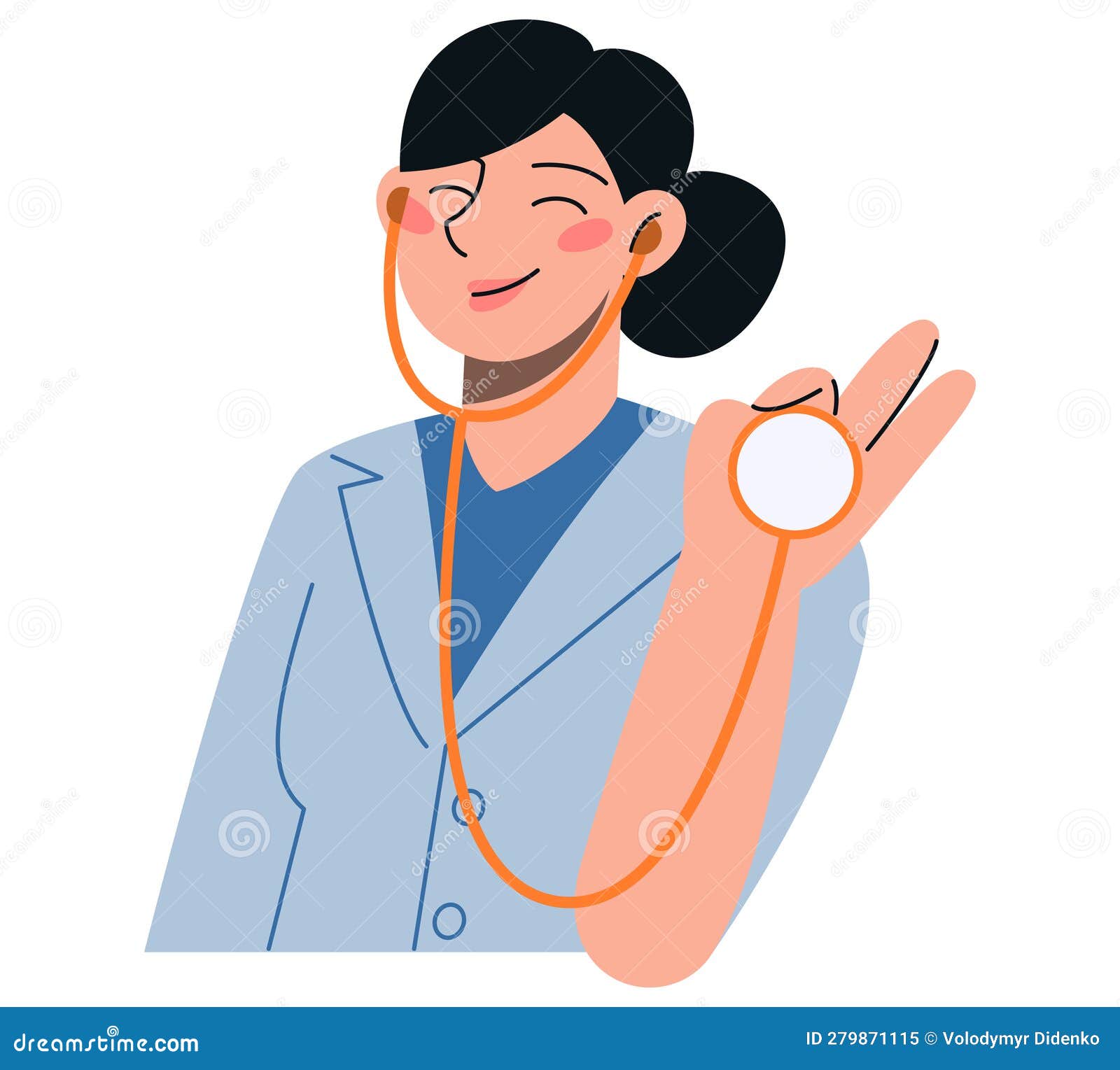 Smiling Woman Doctor with a Stethoscope in Her Hands. Flat Vector ...