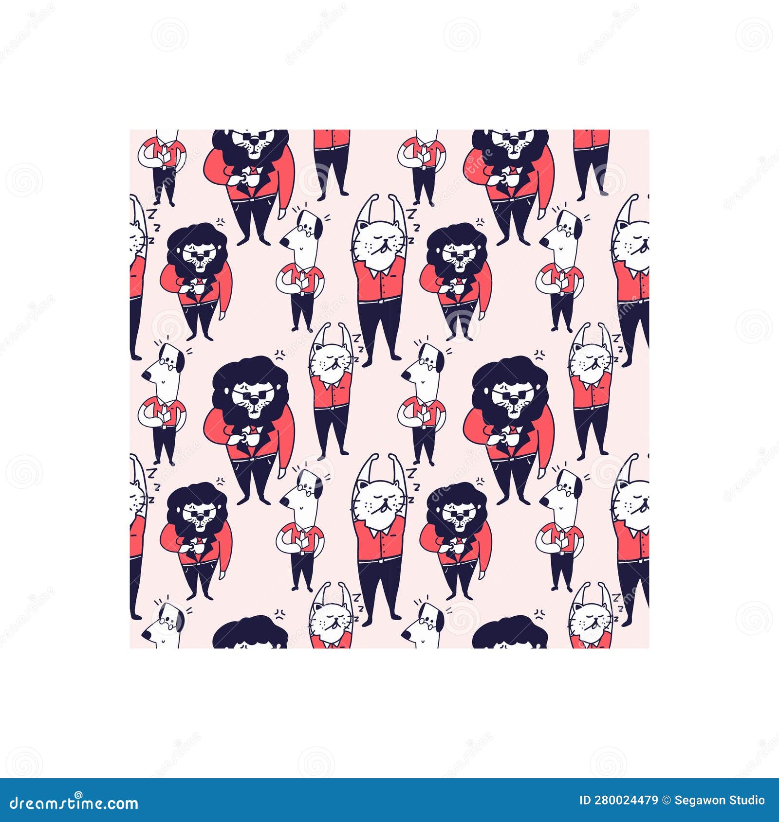 Seamless Pattern Cartoon Character Animal Illustration Design Stock ...