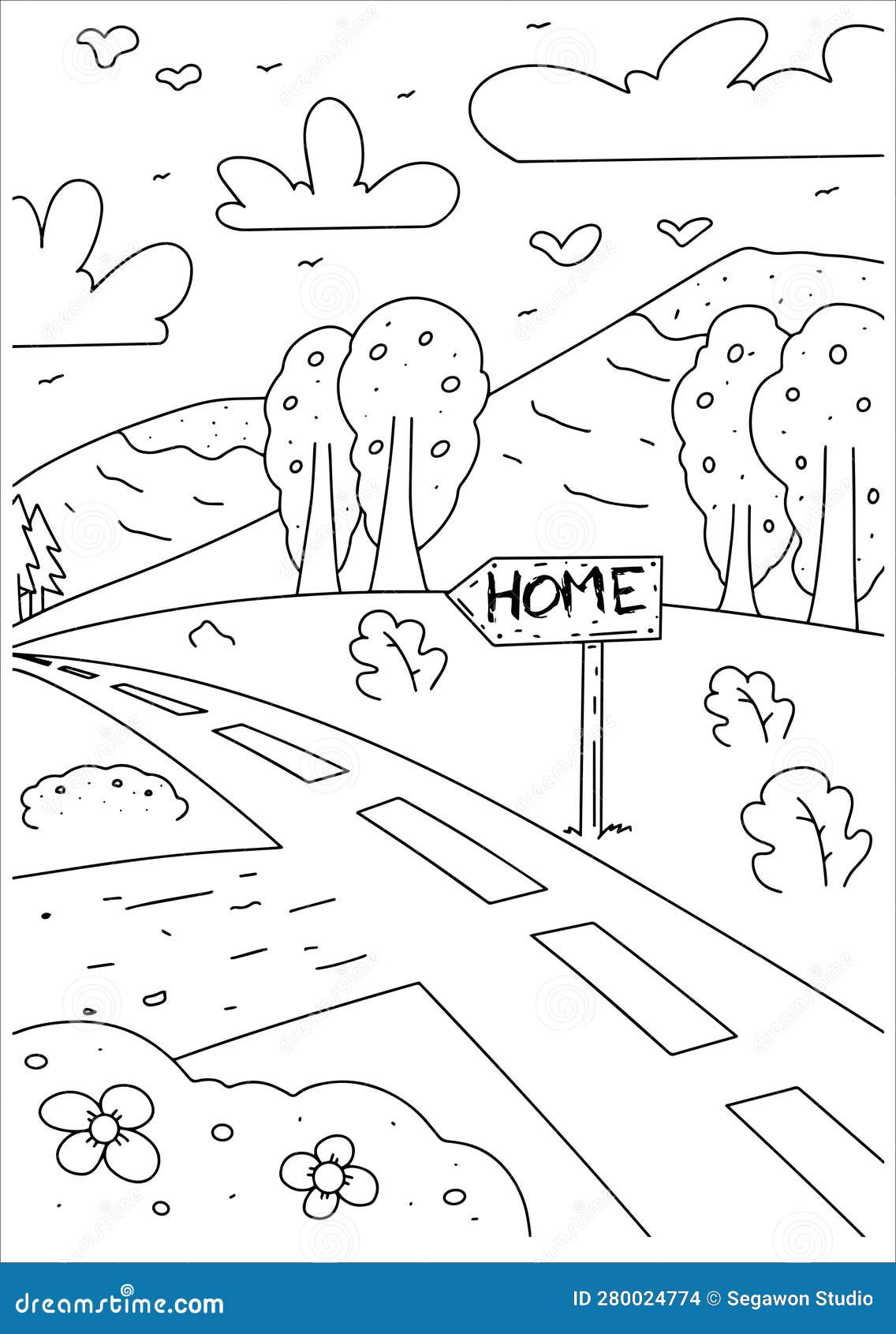 Children Coloring Book Page Nature Road Mountain Illustration Stock ...