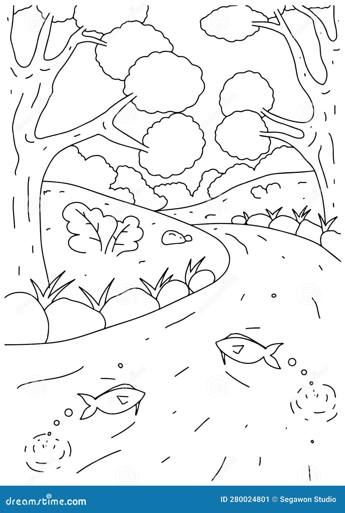 Children Coloring Book Page Nature River Design Illustration Stock ...