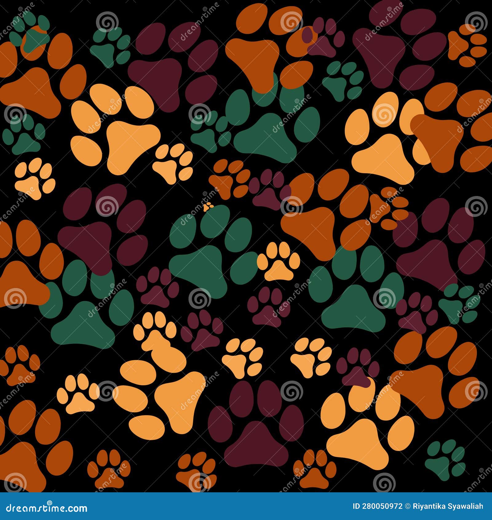 Seamless Pattern with Various Colors of Paws Stock Vector ...