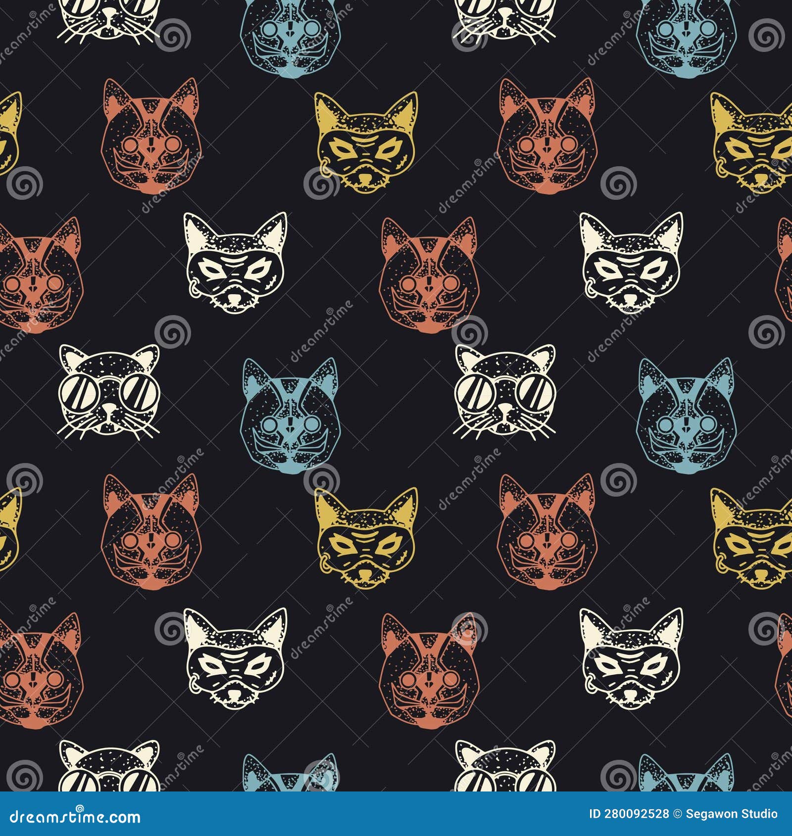Seamless Pattern Cat Head Cartoon Character Design Background Stock ...
