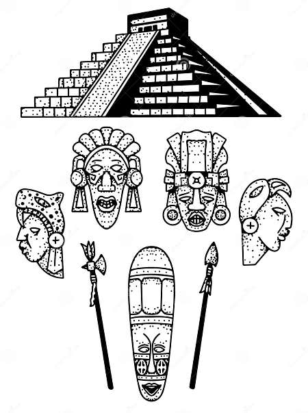 Doodle Ethnic Maya Line Art Element Clipart Stock Vector - Illustration ...