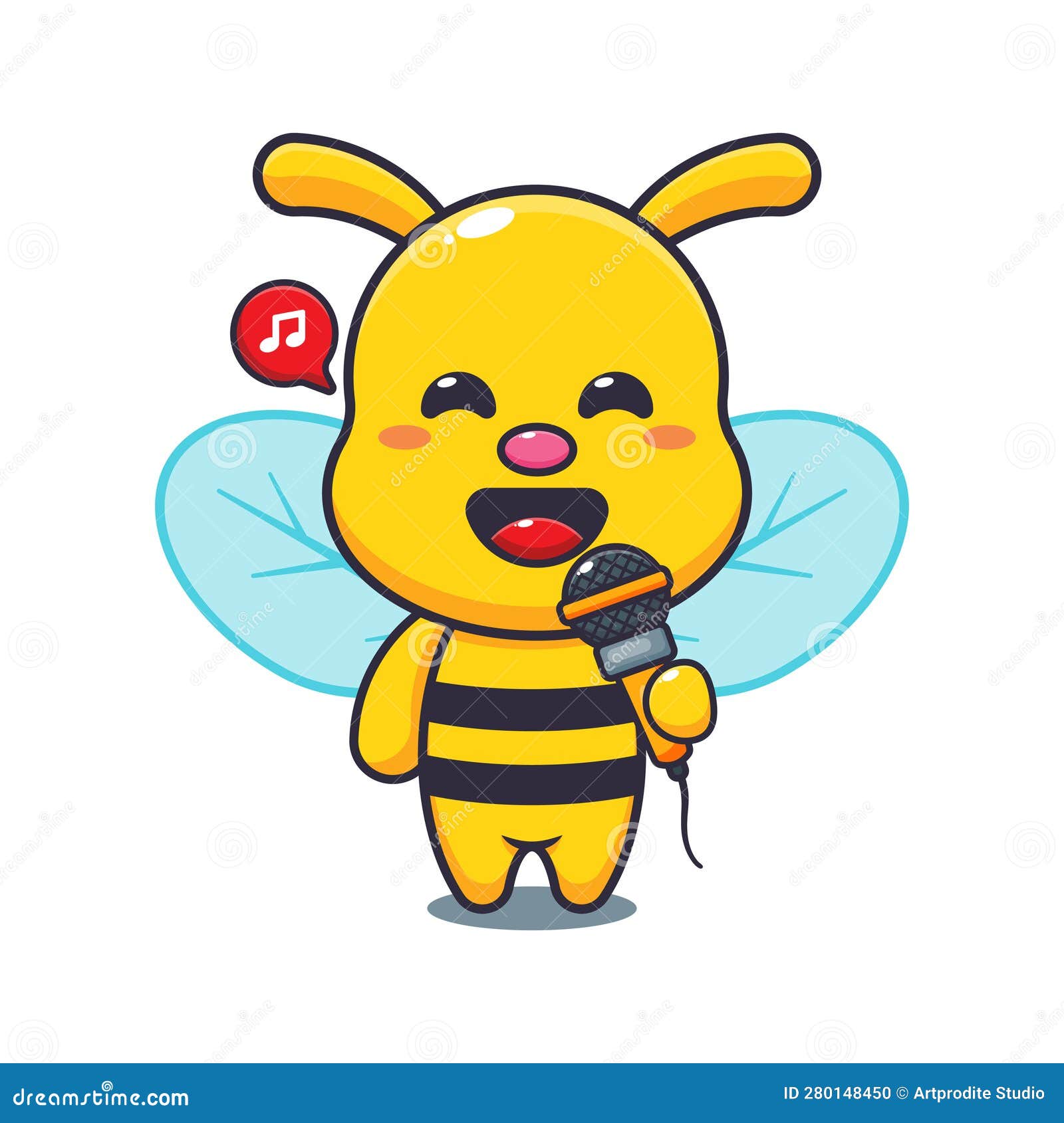 Bee Holding Microphone Cartoon Vector Illustration. Stock Vector ...