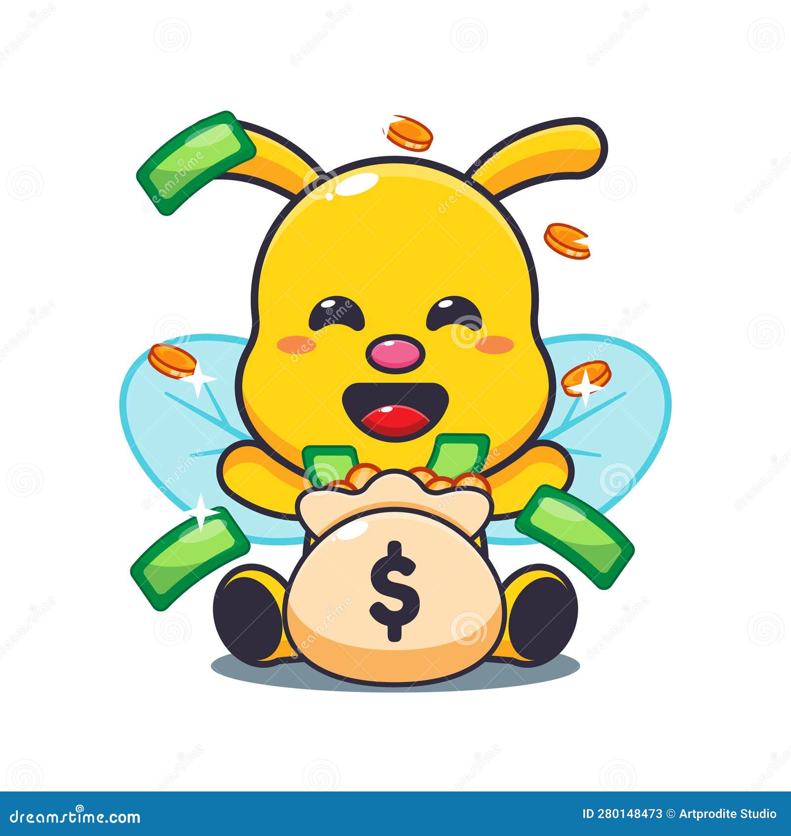Bee with Money Bag Cartoon Vector Illustration. Stock Vector ...