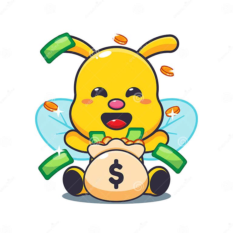 Bee with Money Bag Cartoon Vector Illustration. Stock Vector ...