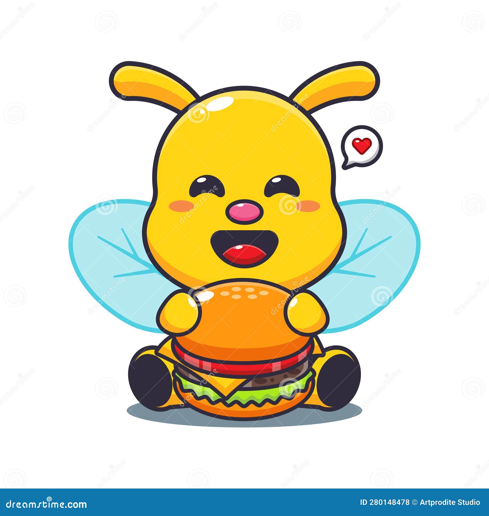 Bee with Burger Cartoon Vector Illustration. Stock Vector ...