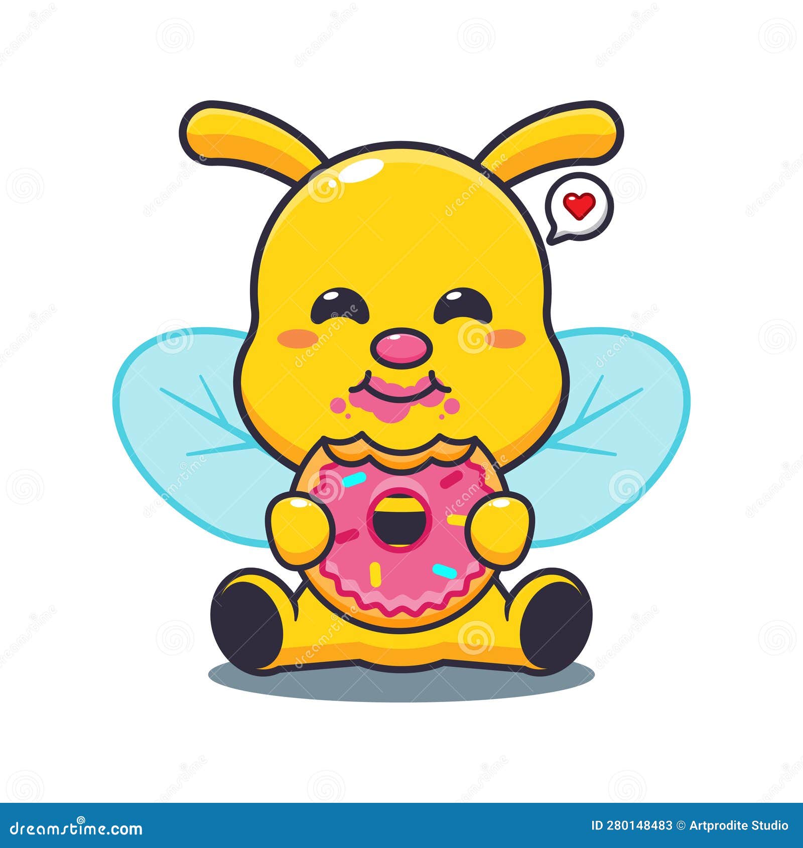 Bee Eating Donut Cartoon Vector Illustration. Stock Vector ...