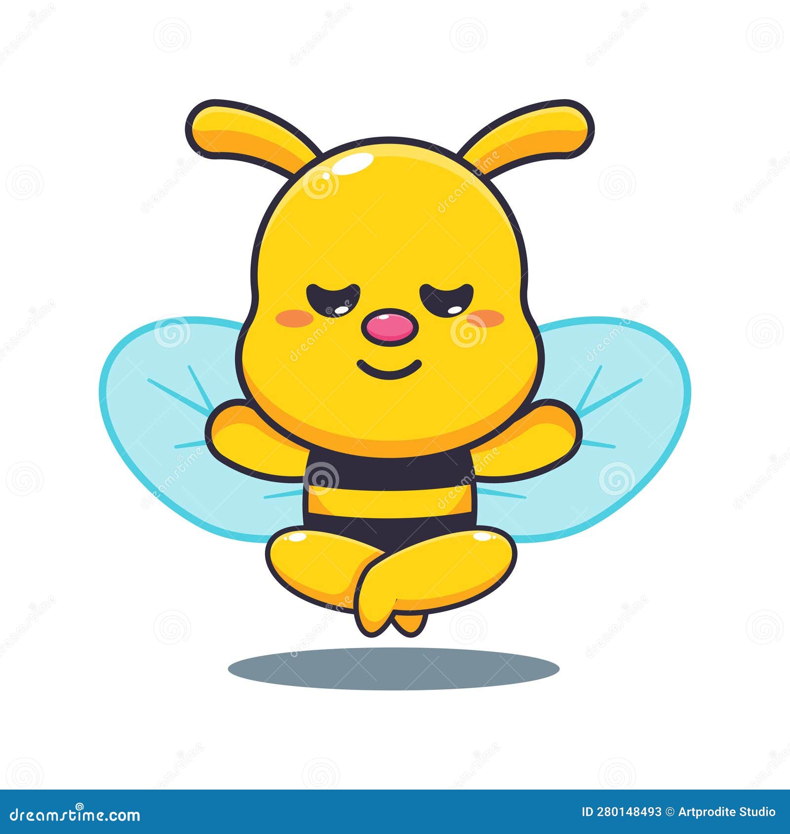 Bee Doing Meditation Yoga Cartoon Vector Illustration. Stock Vector ...