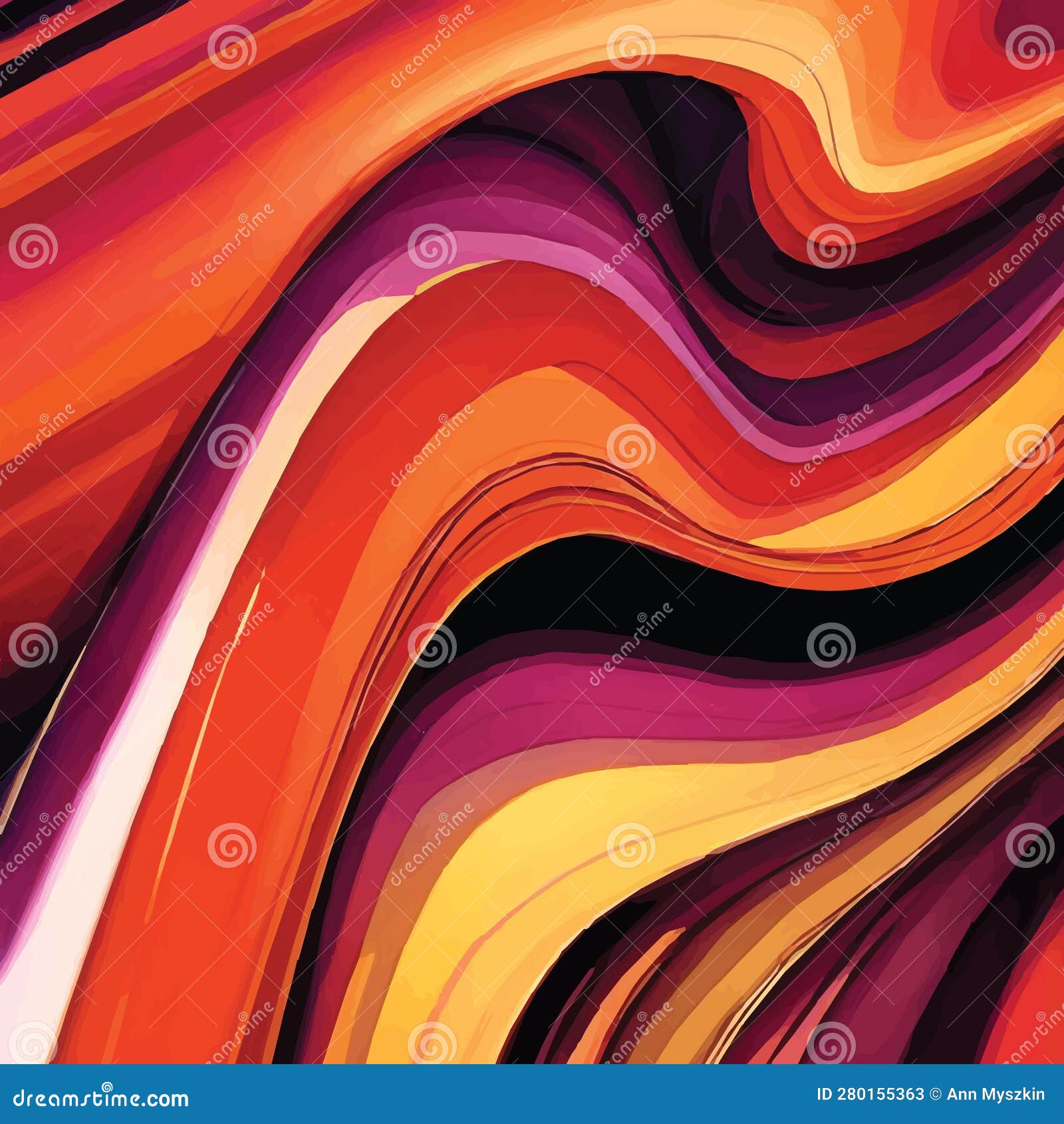 Vector Watercolor Illustration of Red Purple Yellow Lines Waves Stock ...