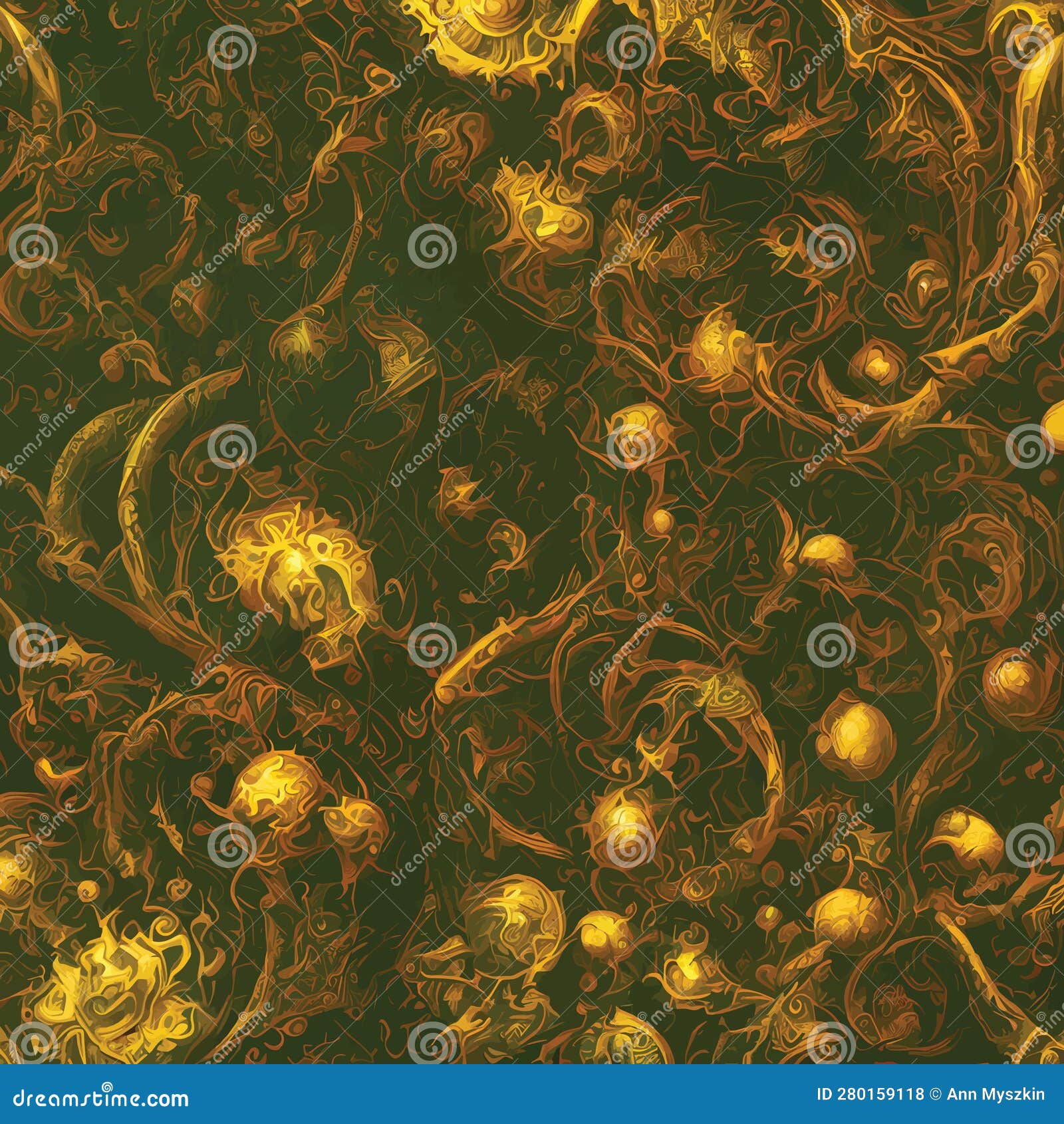 Vector Illustration of Gold Flames on Green Background Pattern ...